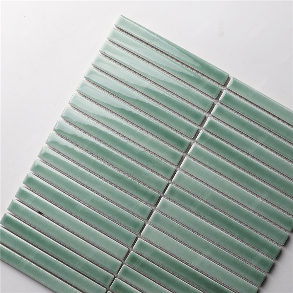 15x145mm Stackbond Grid Porcelain Strip Mosaic Green Finger Backsplash ...