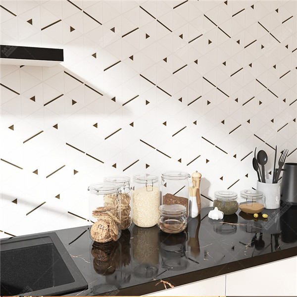 Foshan Manufacturer Thassos White Triangle Waterjet Marble Mosaic Tile Gold Brass Mm Mosaic