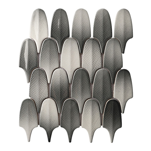 Feather Shape Glazed Gradient Grey Ceramic Hand Made Mosaic Tile ...