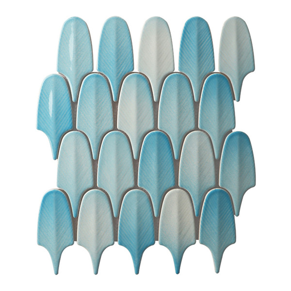 New Trending Feather Shape Ceramic Gradient Glossy Light Blue Mosaic ...