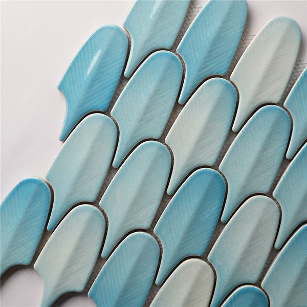 New Trending Feather Shape Ceramic Gradient Glossy Light Blue Mosaic ...