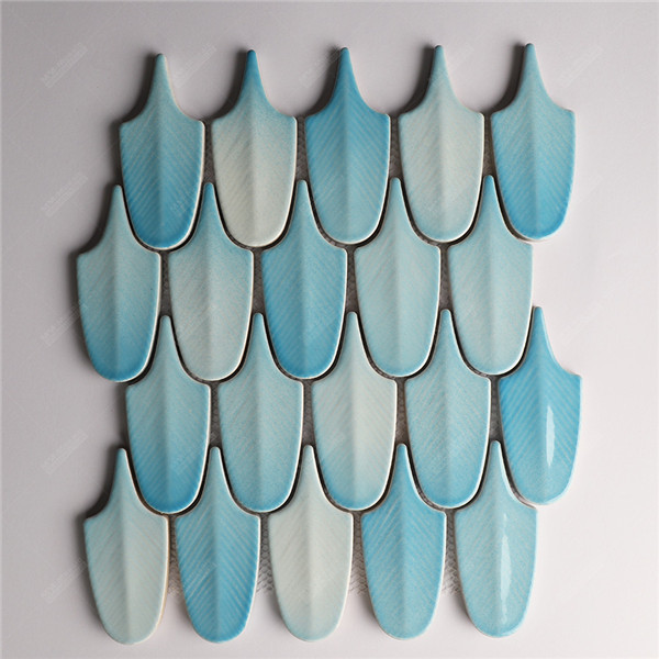 New Trending Feather Shape Ceramic Gradient Glossy Light Blue Mosaic ...