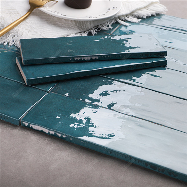 China Foshan Supplier 2x8 Wavy Glazed Porcelain Lake Blue Subway Tile ...