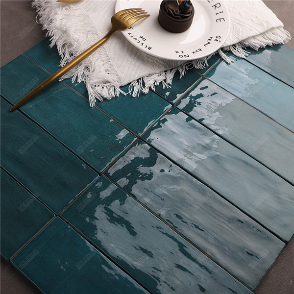 China Foshan Supplier 2x8 Wavy Glazed Porcelain Lake Blue Subway Tile ...
