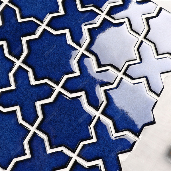 Star And Cross Design Ceramic Glazed Dark Blue Mosaic Bathroom Tile ...