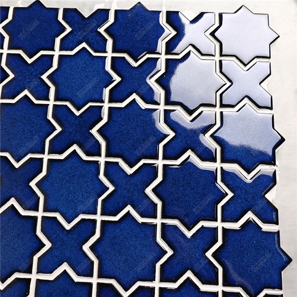 Star And Cross Design Ceramic Glazed Dark Blue Mosaic Bathroom Tile ...