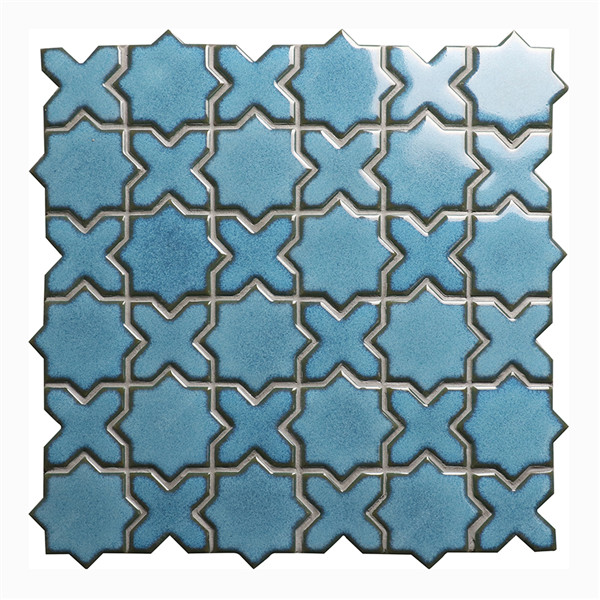 Star Cross Pattern Glazed Kiln Glossy Porcelain Sky Blue Mosaic Wall ...
