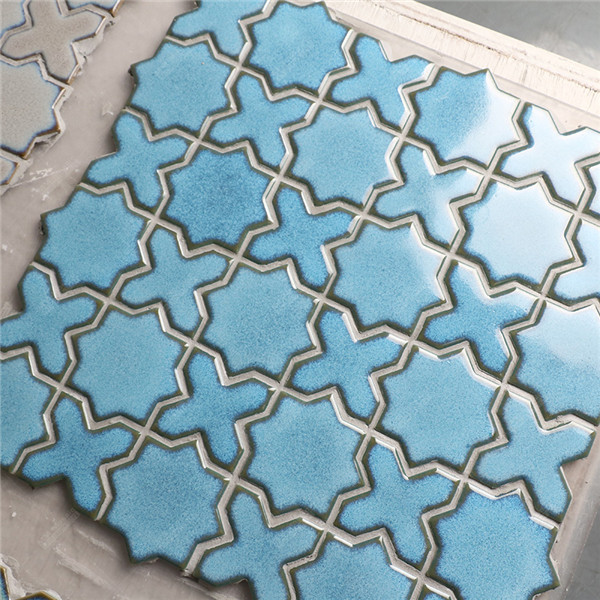 Star Cross Pattern Glazed Kiln Glossy Porcelain Sky Blue Mosaic Wall ...
