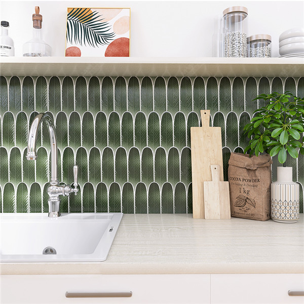 Foshan Mosaic Factory Gradient Glazed Porcelain Handmade Green Feather ...