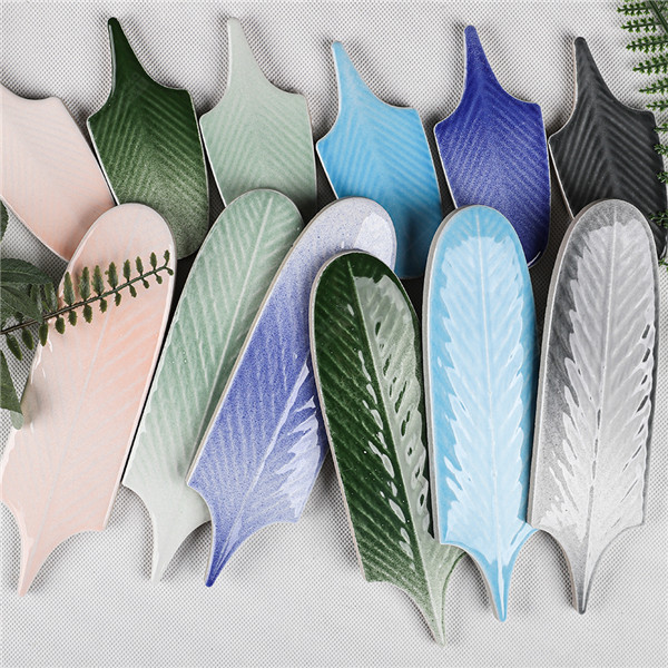 Wholesale Free Sample Glazed Gray Handmade Backsplash Tile Feather ...