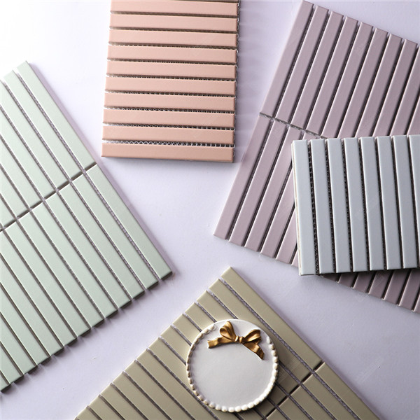 15x145mm Stackbond Matte Glazed Porcelain Mosaic Pink Finger Tiles for ...