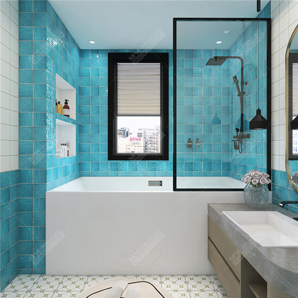 Wholesale Foshan Factory Wavy Surface 5x5 Inch Bathroom Square Blue ...