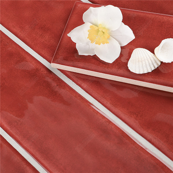 China Foshan Manufacturer Handmade Wavy Surface 3"x12" High Glossy Red ...