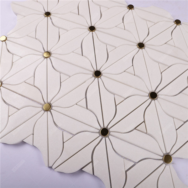 China Factory Price Waterjet Marble Flower Thassos White Stone Mosaic ...