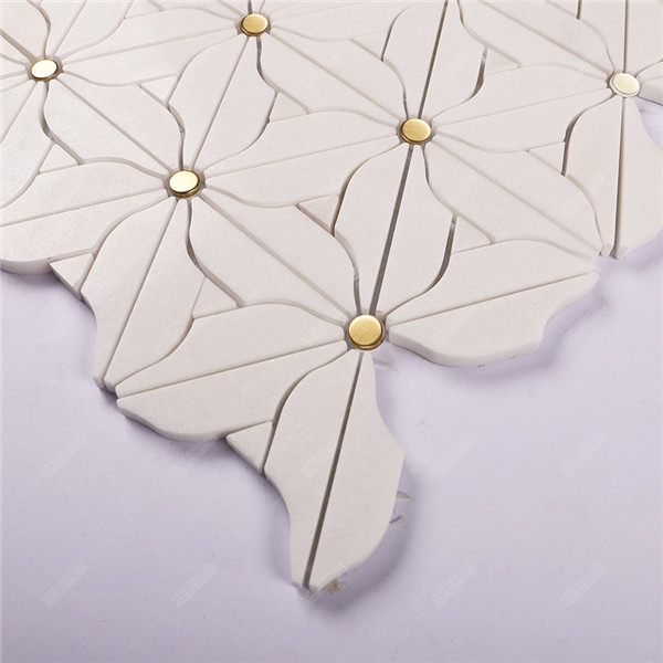 China Factory Price Waterjet Marble Flower Thassos White Stone Mosaic ...