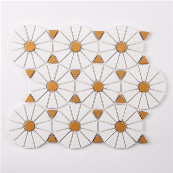 Hot Sale White Mix Carrara Geometric Flower Pattern Waterjet Marble ...