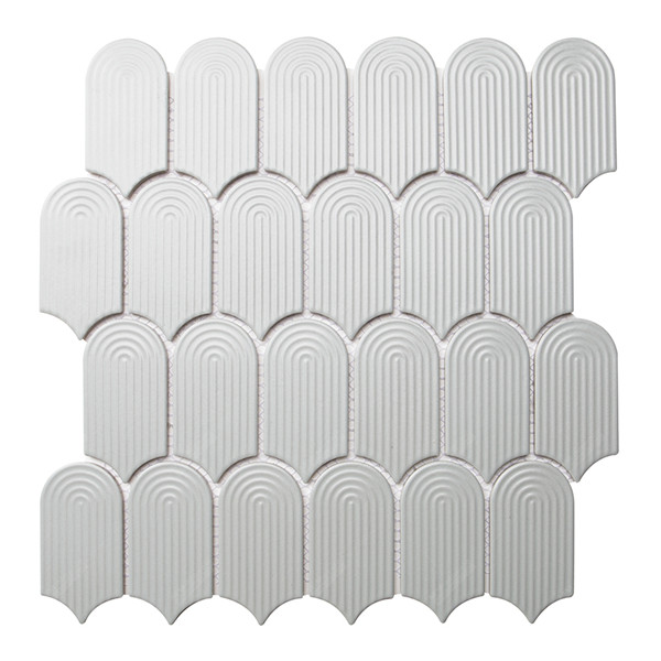 China Wholesale Light Grey Glazed Arch Shape Feather Fish Scale Ceramic ...