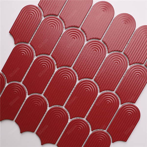 Foshan Factory Supplier Arch Shape Fish Scale Red Ceramic Mosaic Tile ...