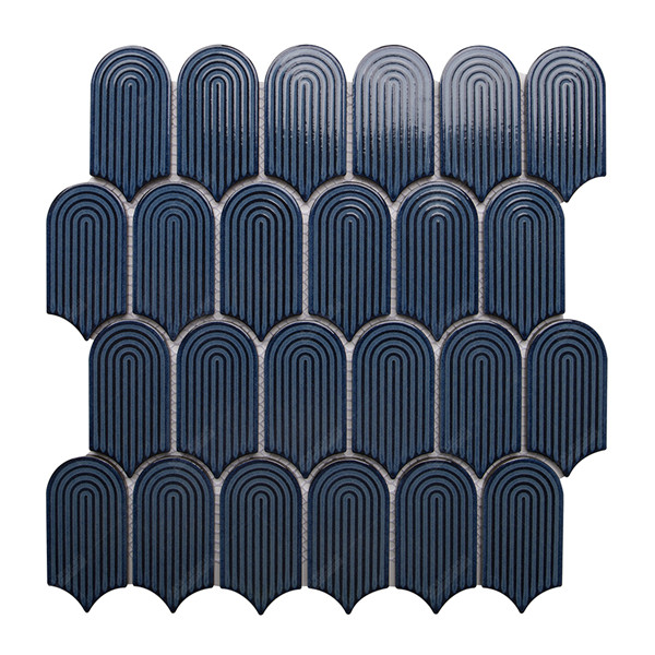 Foshan Manufacturer Premium Glazed Porcelain Arch Shape Navy Blue Fish ...