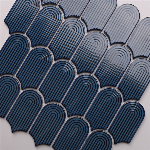 Foshan Manufacturer Premium Glazed Porcelain Arch Shape Navy Blue Fish ...