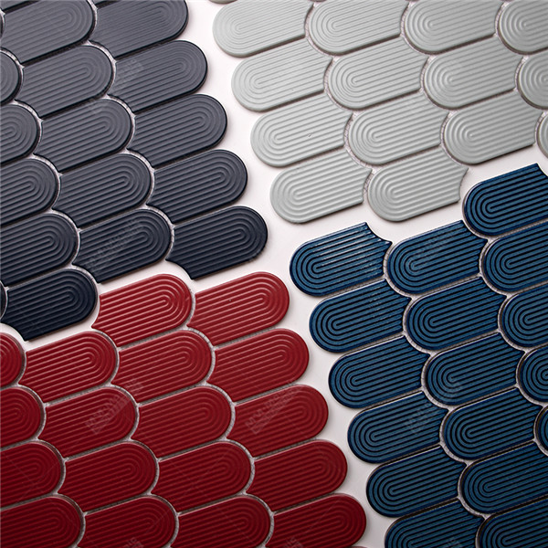 Foshan Manufacturer Premium Glazed Porcelain Arch Shape Navy Blue Fish ...