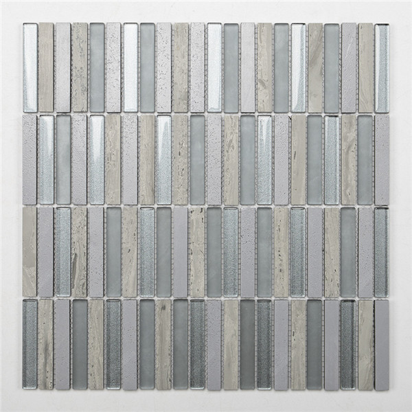 Foshan Factory Wholesale Stackbond Marble Stone Mixed Glass Light Grey ...