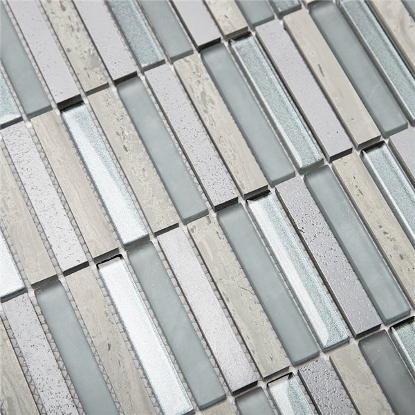 Foshan Factory Wholesale Stackbond Marble Stone Mixed Glass Light Grey Kit Kat Tiles | MM-Mosaic