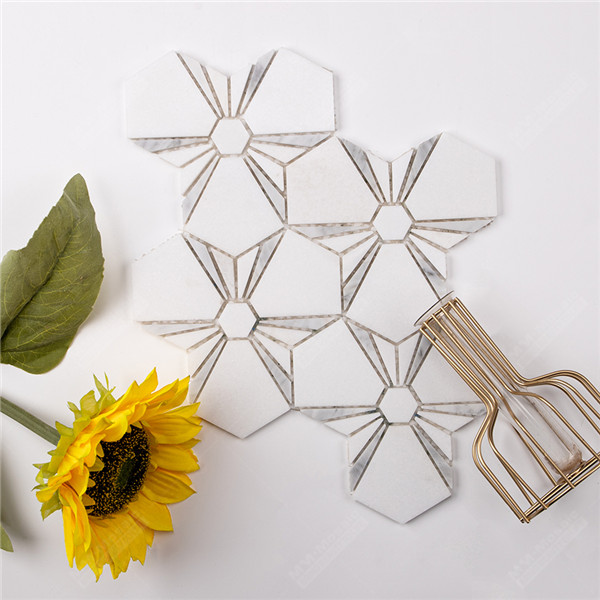 Hot Sale White Mix Carrara Geometric Flower Pattern Waterjet Marble ...
